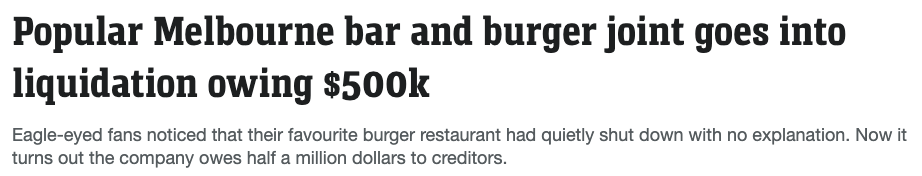 又一家！墨尔本知名餐厅倒闭，欠债$50万！将永久停业